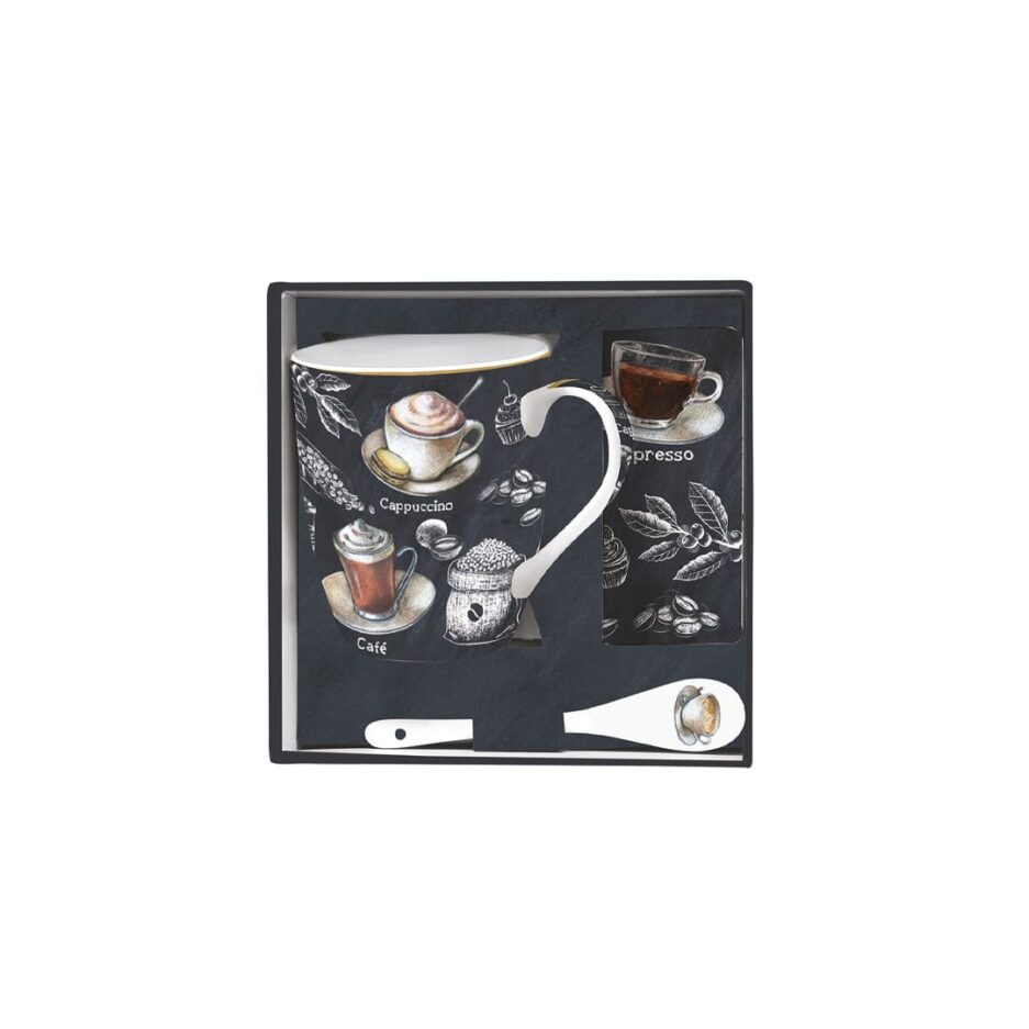 High quality Fine China mug 350 ml with spoon and cork coaster in color ...