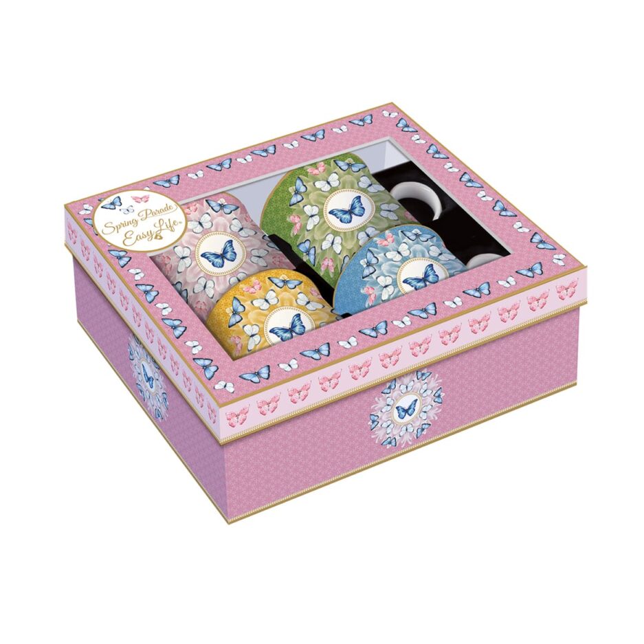Coffret 4 mugs 30cl en porcelaine fine SPRING PARADE - Easylife.Boutique